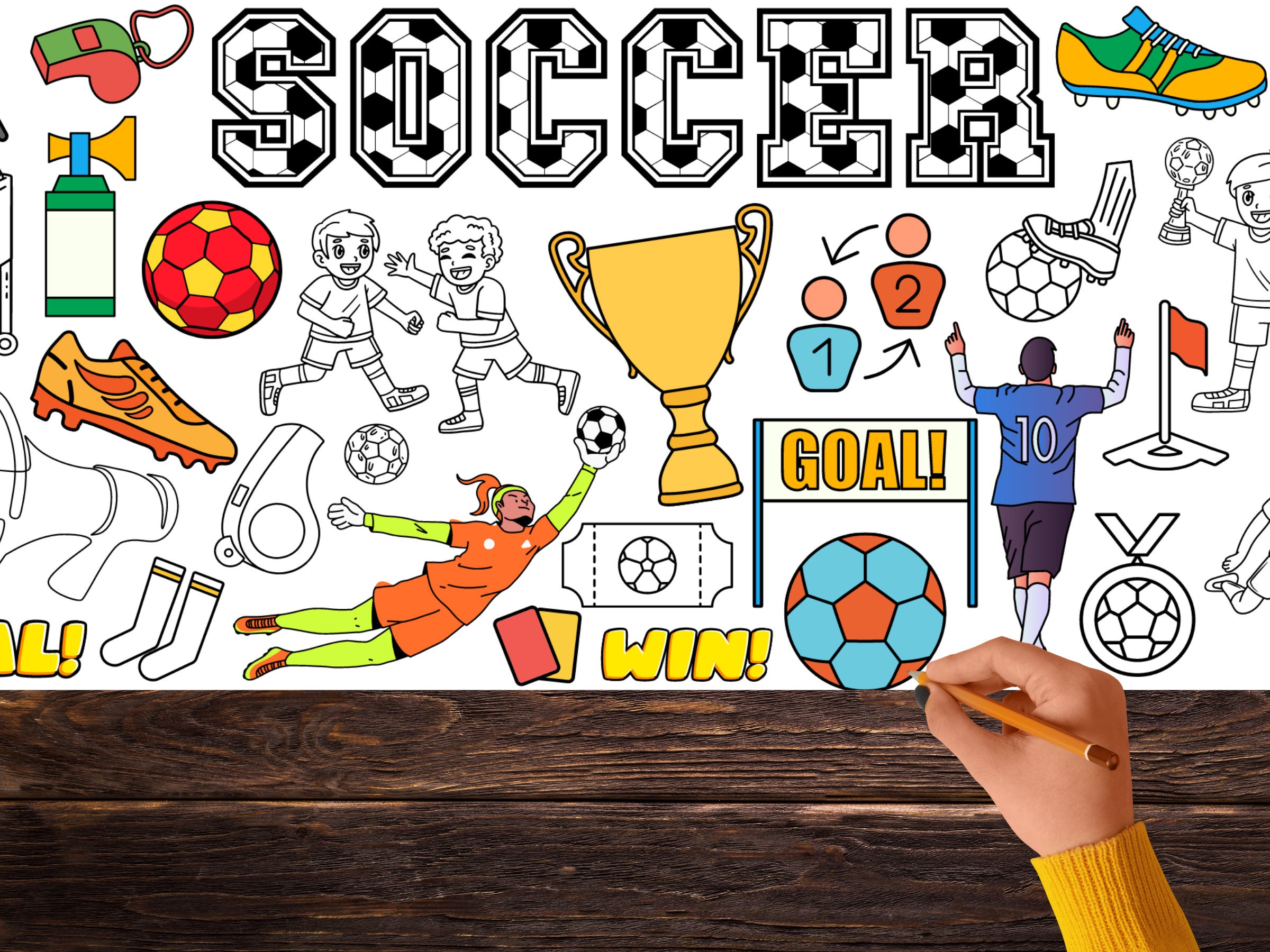 Soccer Giant Coloring Banner | Big Printable Coloring Page | Birthday ...