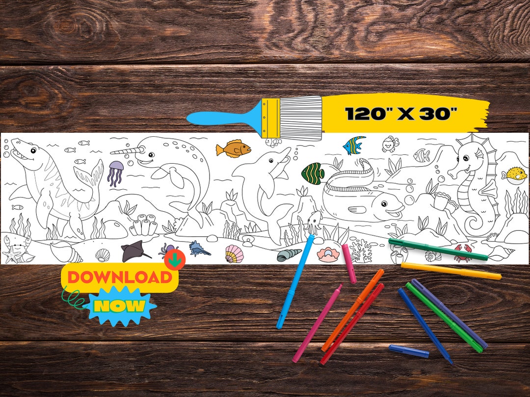Sea Life Giant Coloring Banner | Big Printable Coloring Page | Birthday ...