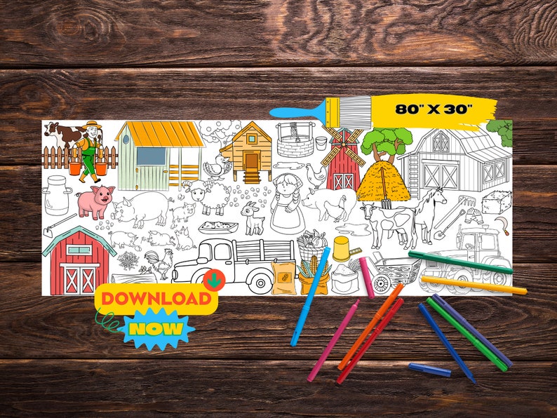 Farm Giant Coloring Banner| Big Printable Coloring Page | Birthday ...