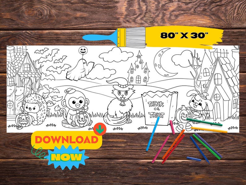 Halloween Giant Coloring Page | Coloring Table Cloth for Kids | Paper ...