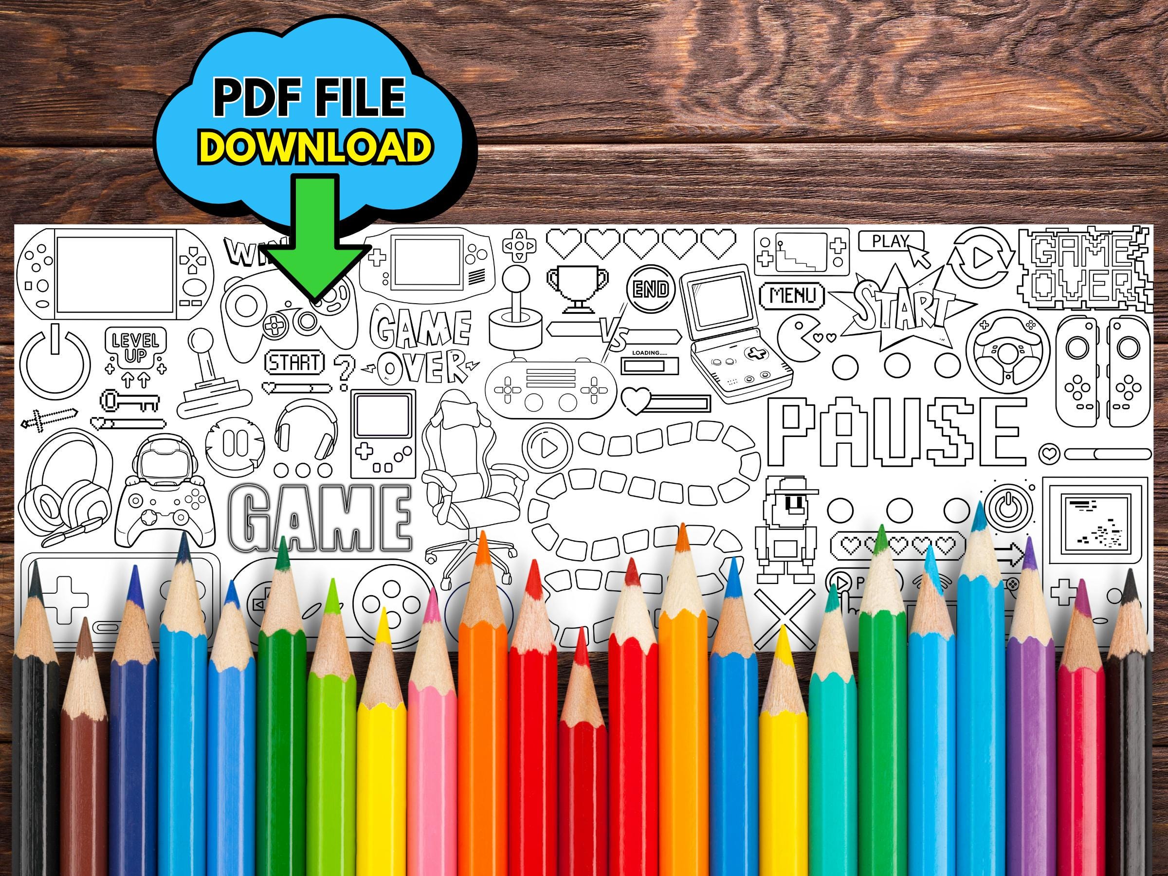 Gamer Giant Coloring Banner | Big Printable Coloring Page | Birthday ...