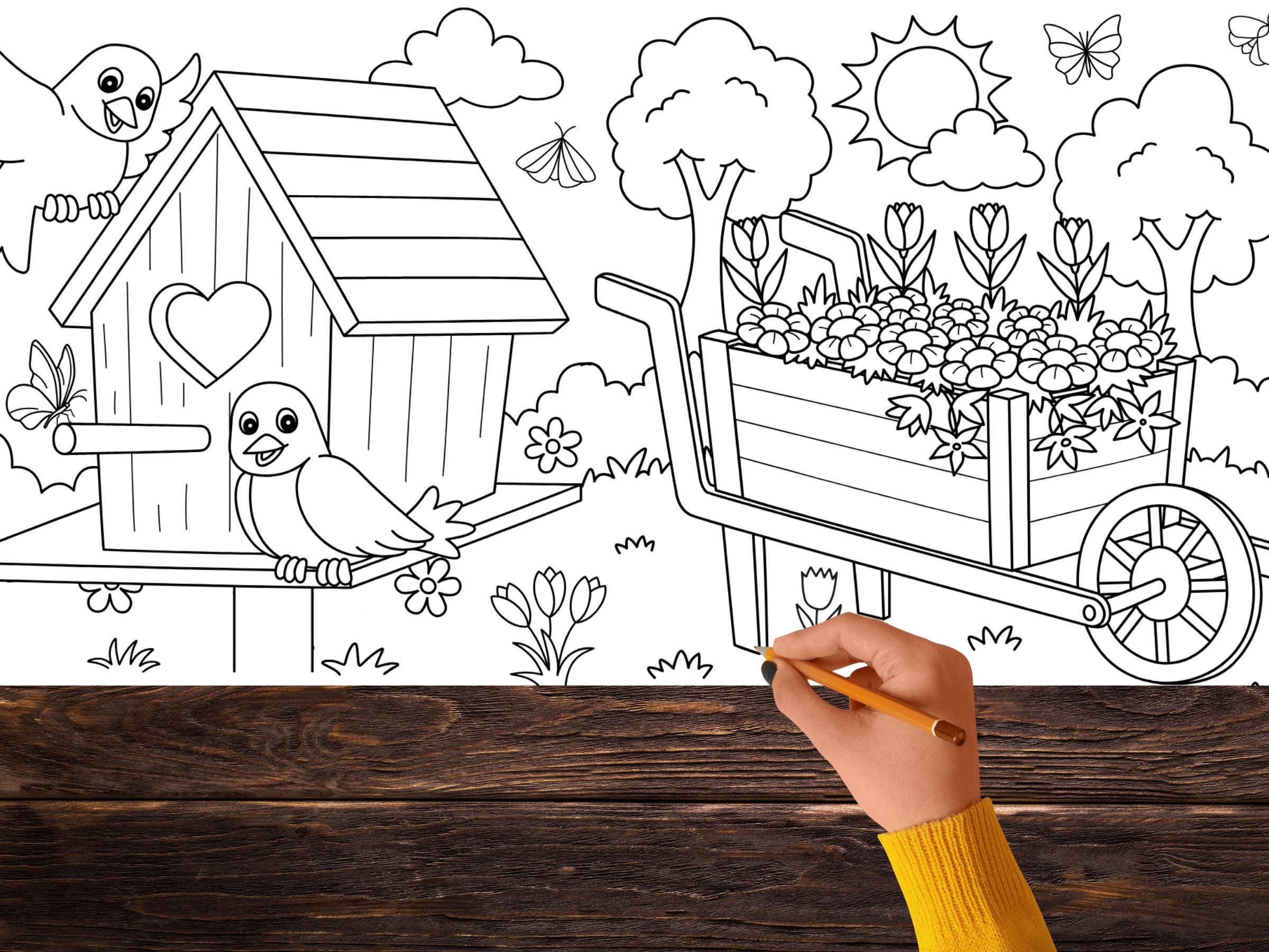 Welcome Spring Giant Coloring Banner | Big Printable Coloring Page ...