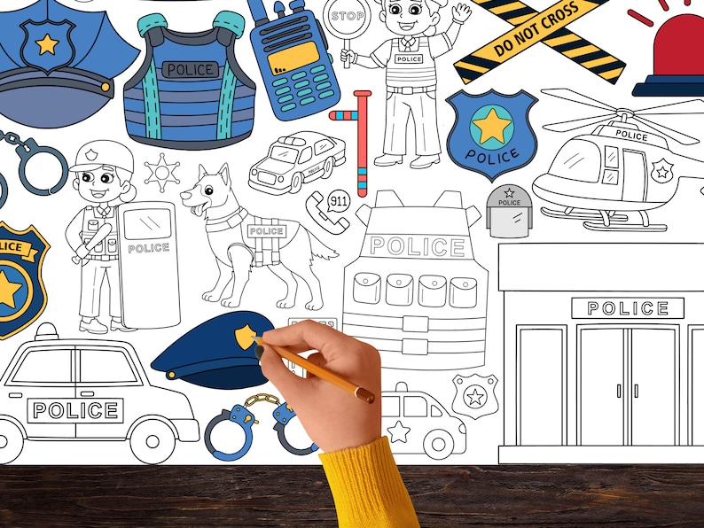 Police Giant Coloring Page | Printable Coloring Tablecloth | Digital ...
