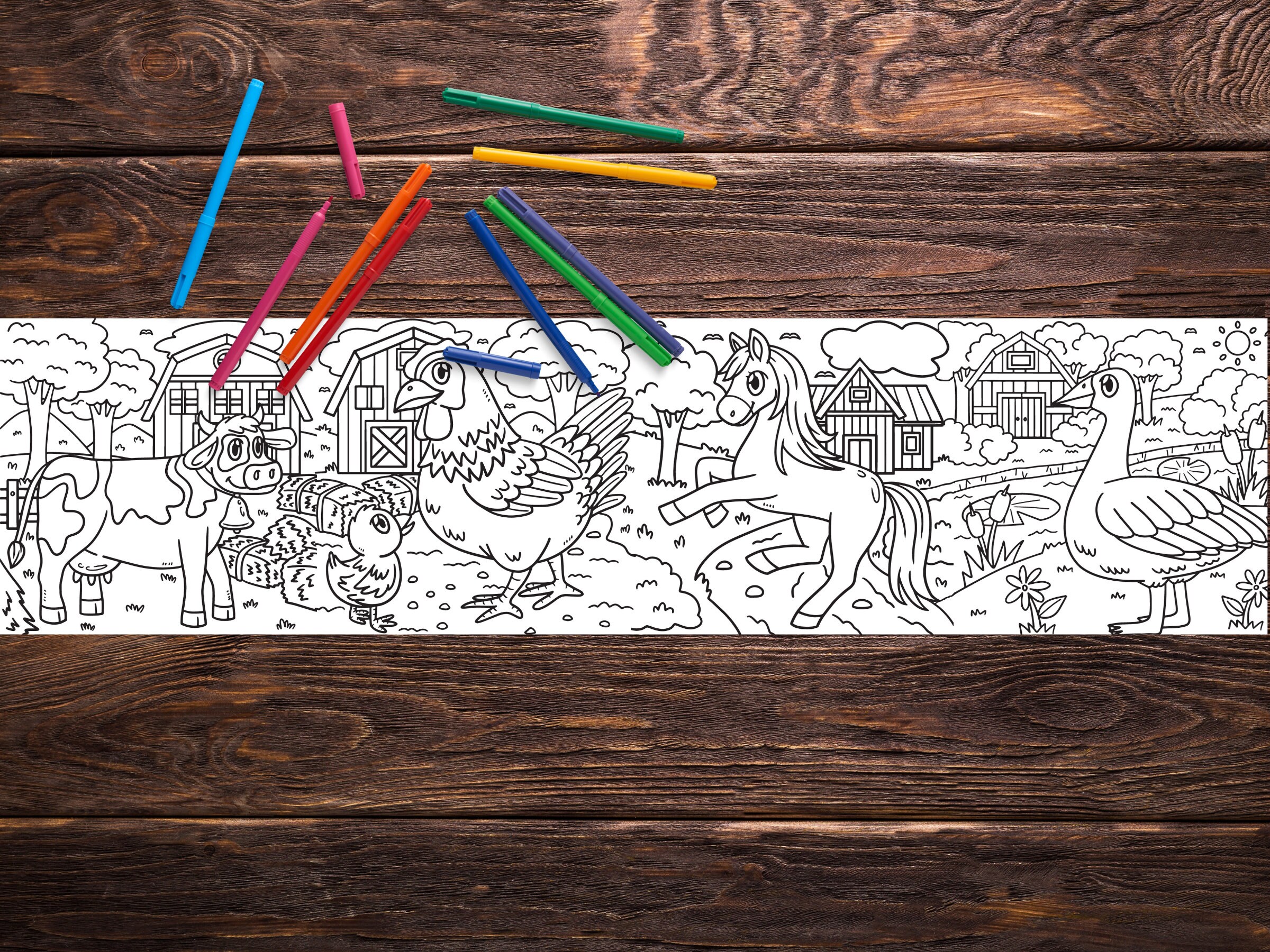 Farm Animals Coloring Banner| Big Printable Coloring Page | Birthday ...