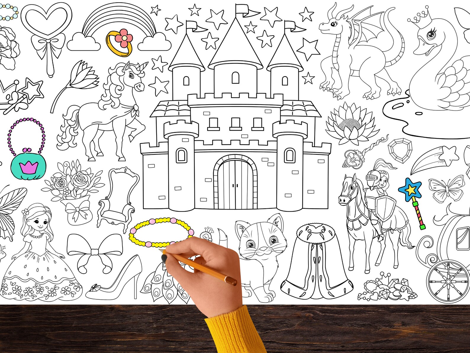 Princess Giant Coloring Banner| Big Printable Coloring Page | Birthday ...