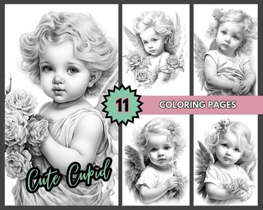 11 Cute Cupid Coloring Pages | Grayscale Coloring Book | Printable ...
