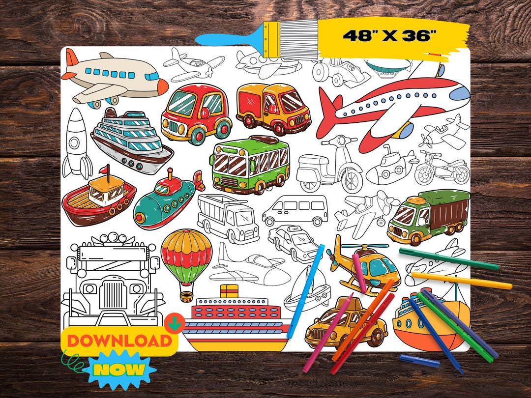Travel & Transportation Giant Coloring Page | Printable Coloring ...