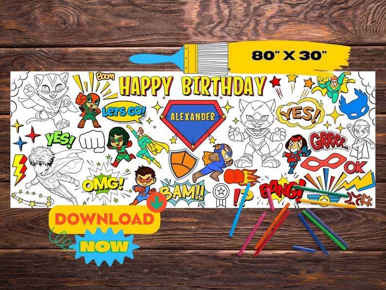 Personalized Super Heroes Giant Coloring Page | Printable Coloring ...