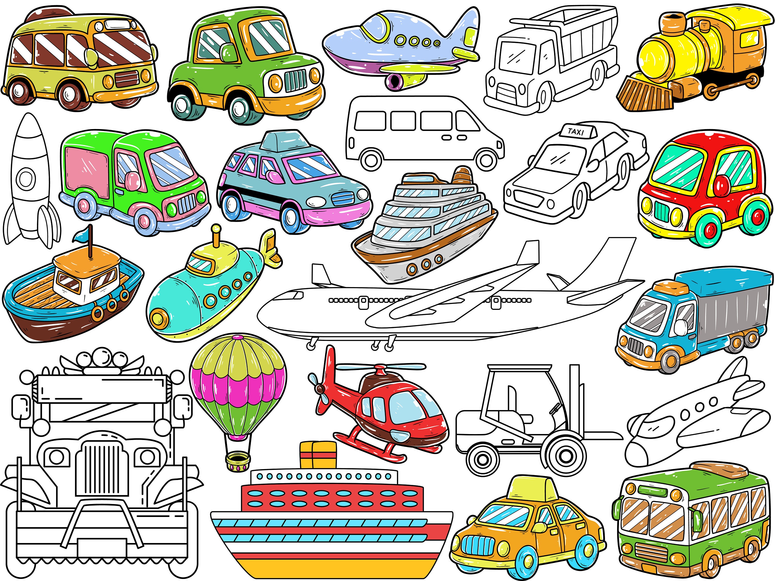 Travel and Transportation Giant Coloring Page Printable Coloring ...
