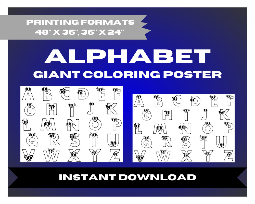 Alphabet Giant Coloring Poster Printable Letters Learning Tablecloth to ...