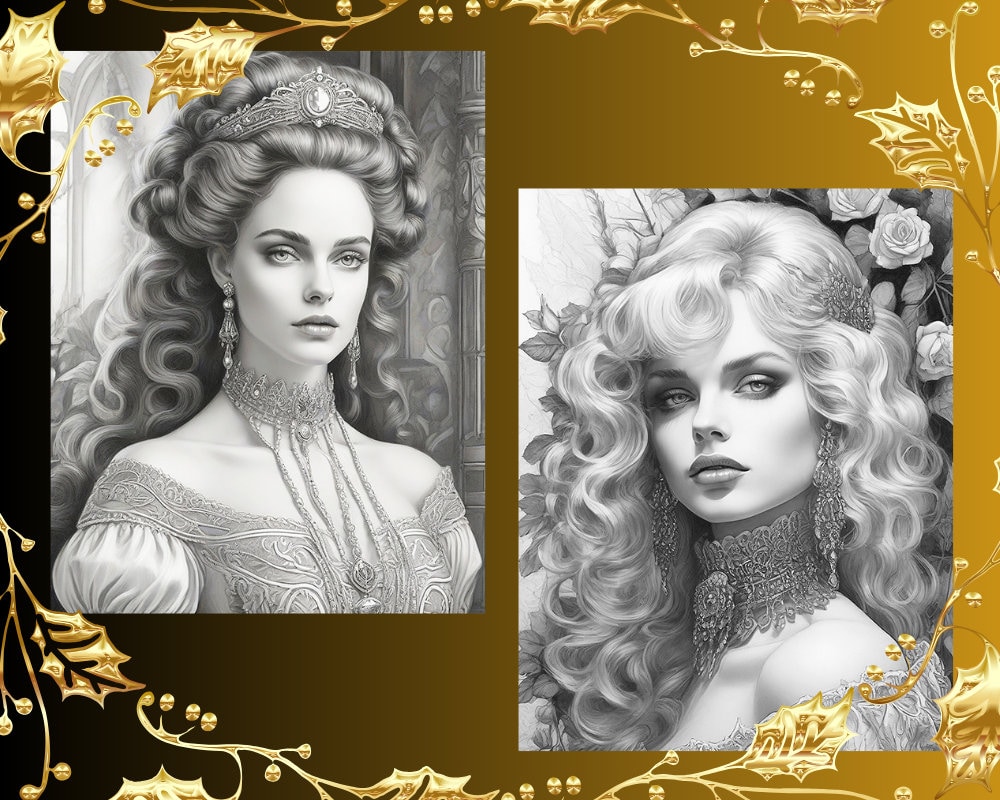 Instant Download Grayscale Coloring Pages Victorian Women Printable ...