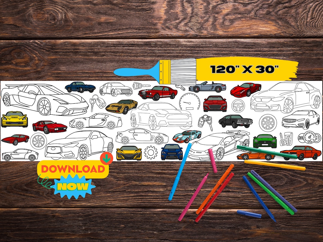Cars Giant Coloring Banner | Big Printable Coloring Page | Activity ...