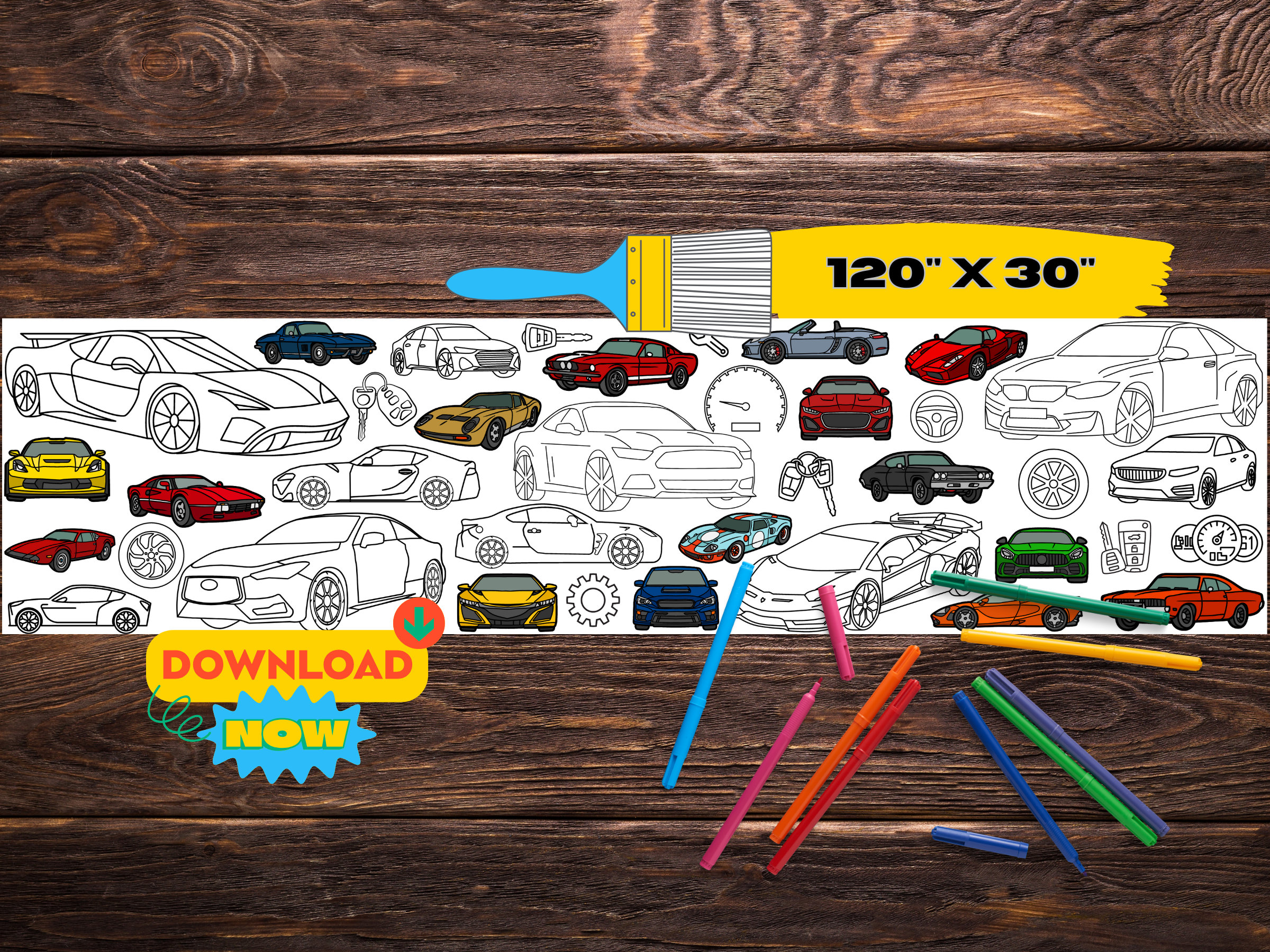 Cars Giant Coloring Banner Big Printable Coloring Page Activity Table ...