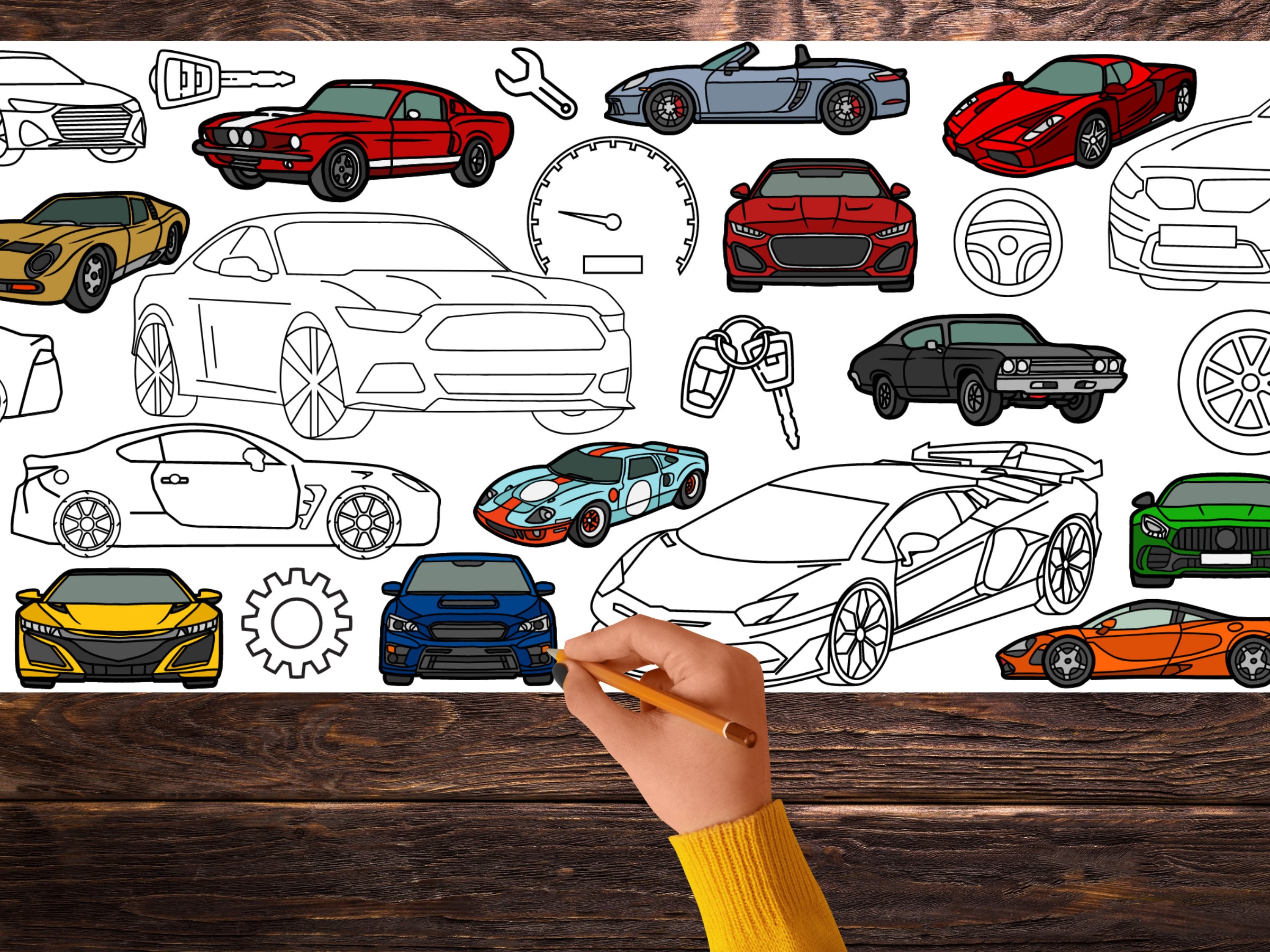 Cars Giant Coloring Banner | Big Printable Coloring Page | Activity ...