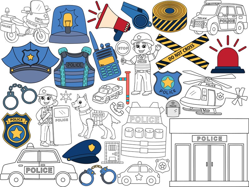 Police Giant Coloring Page | Printable Coloring Tablecloth | Digital ...