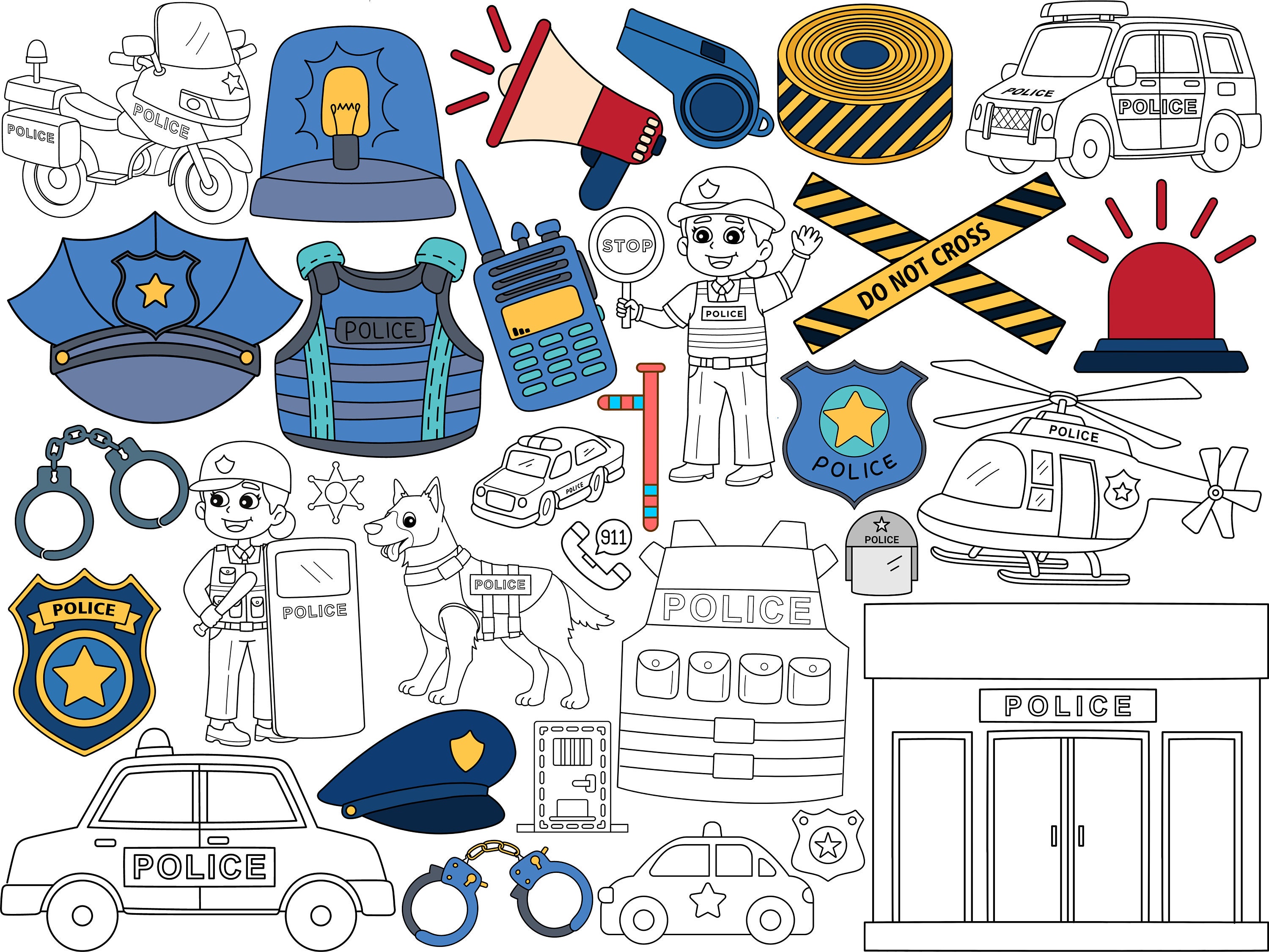 Police Giant Coloring Page | Printable Coloring Tablecloth | Digital ...