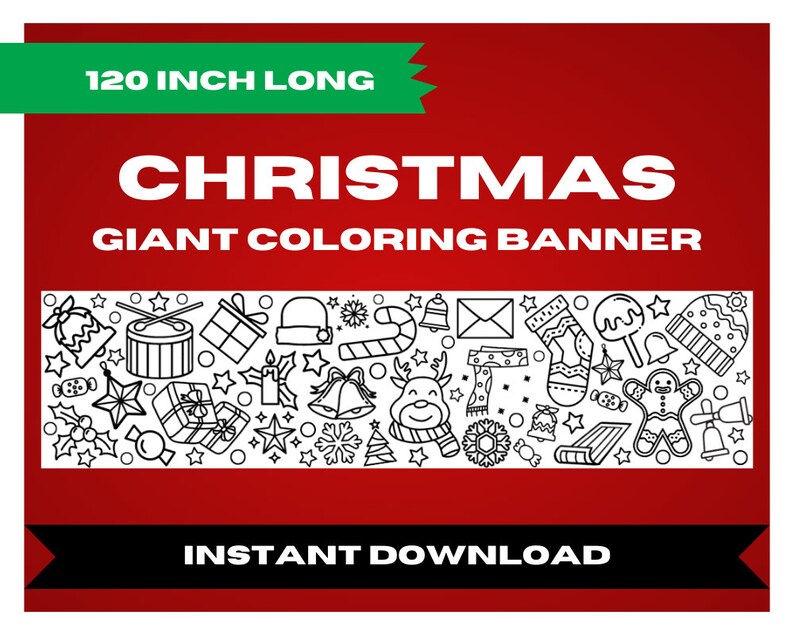 Giant Coloring Banner Christmas Holiday Activity Printable Christmas ...
