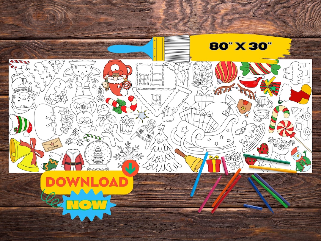 Christmas Coloring Banner | Giant Coloring Page for Kids | Table Runner ...