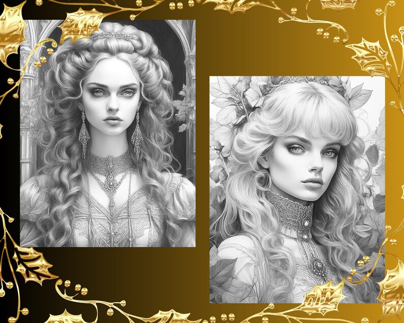 Instant Download Grayscale Coloring Pages Victorian Women Printable ...