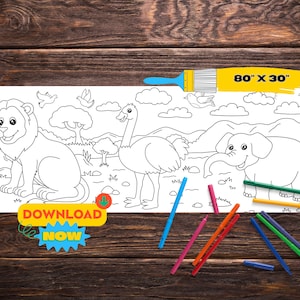 Safari Animals Coloring Banner | Big Printable Coloring Page | Paper ...