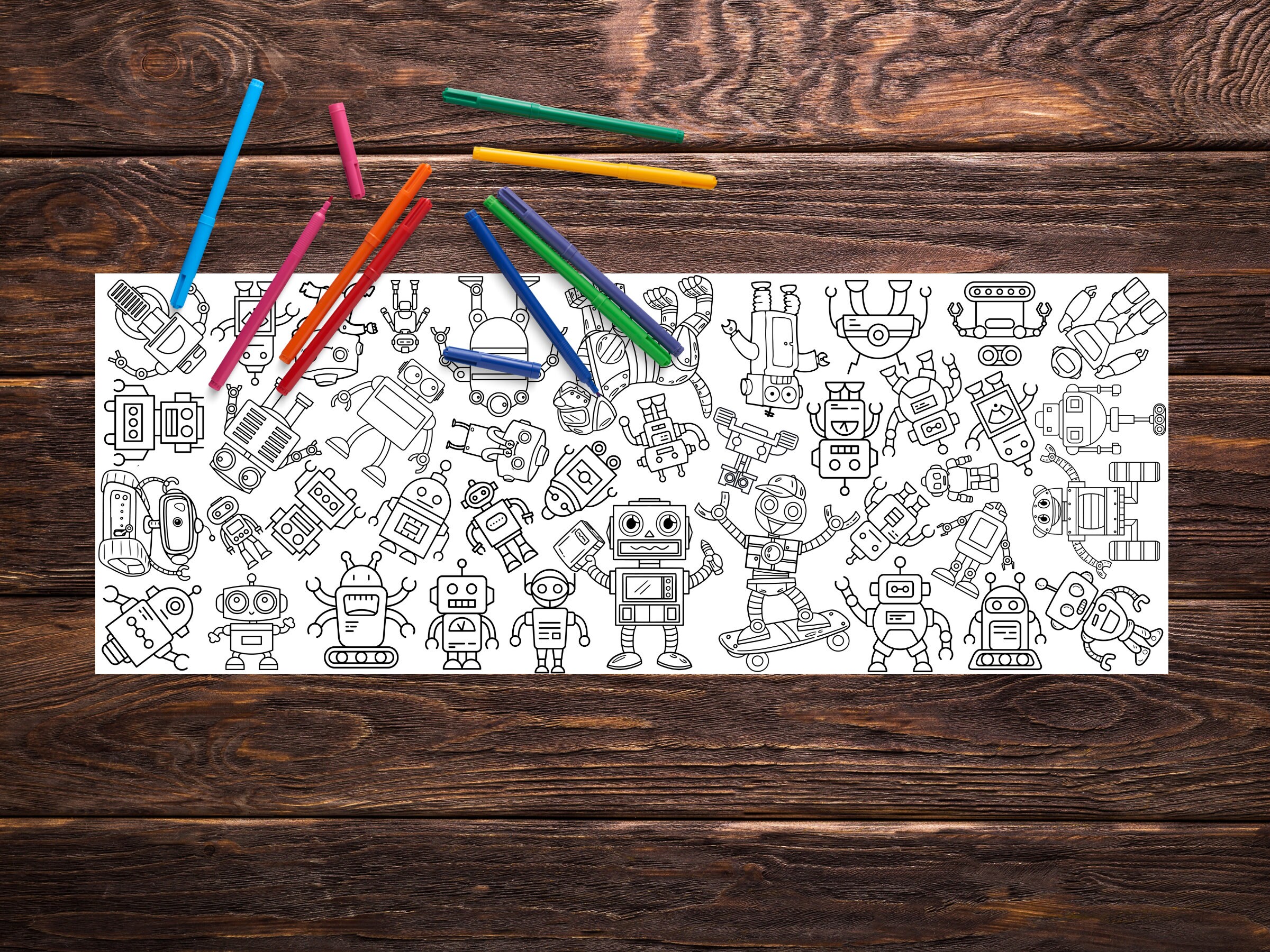 Robots Giant Coloring Banner Big Printable Coloring Page Birthday ...