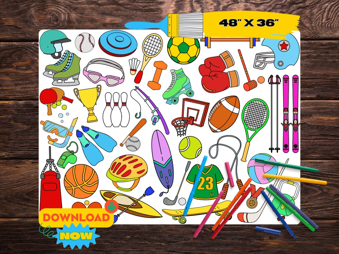 Sports Giant Coloring Page | Printable Coloring Tablecloth | Digital ...