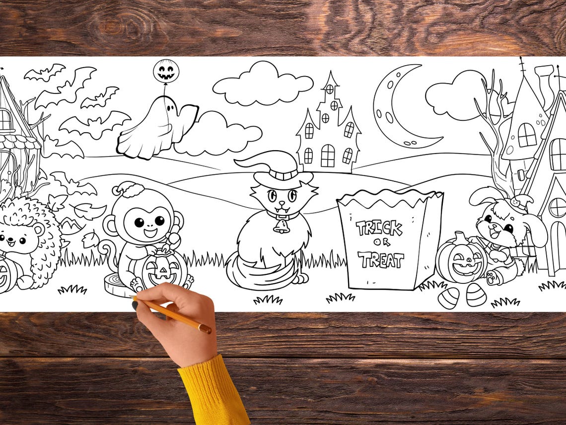 Halloween Giant Coloring Page | Coloring Table Cloth for Kids | Paper ...