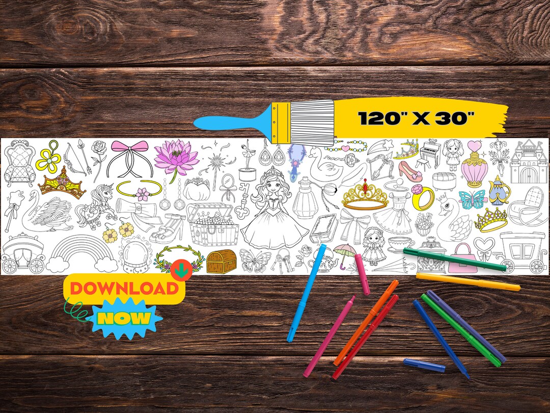 Princess Giant Coloring Banner | Big Printable Coloring Page | Party ...