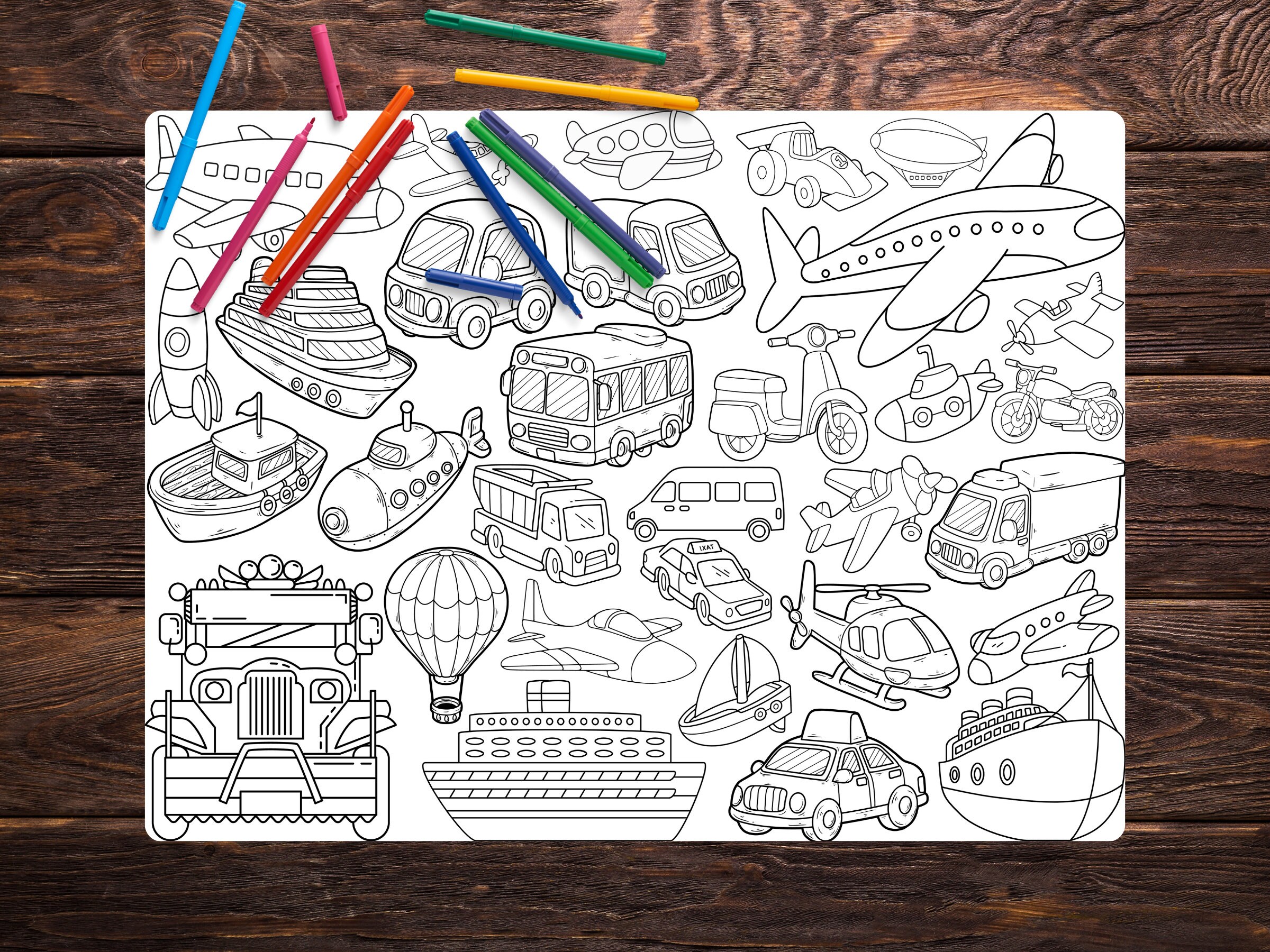 Travel & Transportation Giant Coloring Page | Printable Coloring ...
