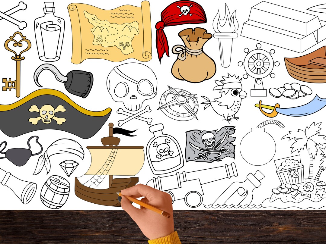 Pirates Giant Coloring Banner Big Printable Coloring Page Birthday ...
