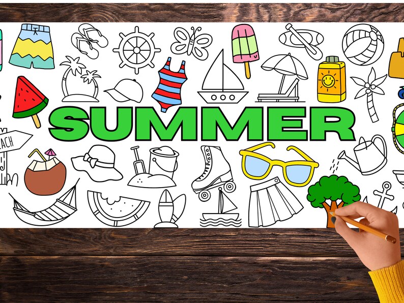 Summer Giant Coloring Page | Printable Banner to Color | Activity ...