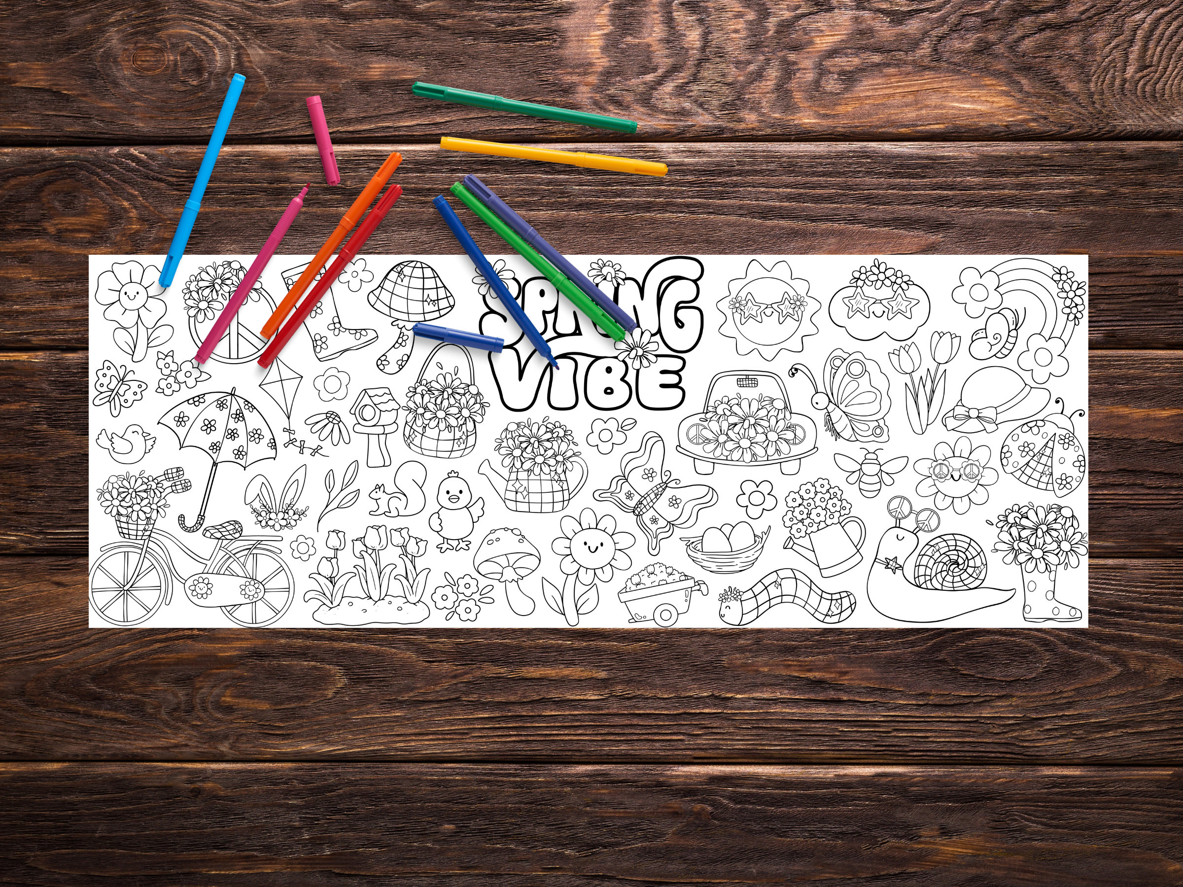 Spring Coloring Banner | Big Printable Coloring Page | Paper Table ...