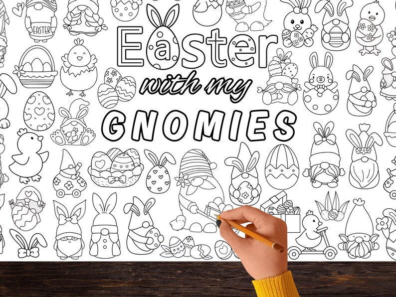 Easter Gnomes Giant Coloring Poster | Big Printable Coloring Page ...