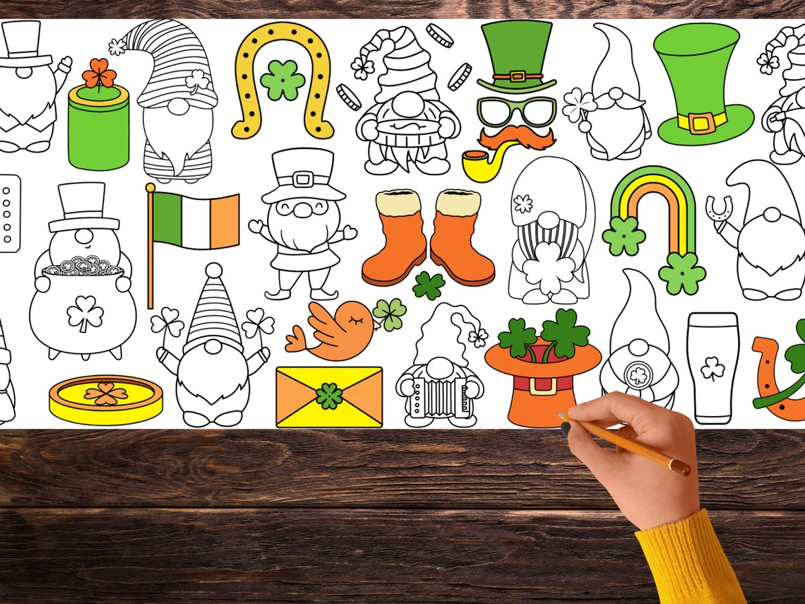 St. Patrick Gnome Coloring Banner Huge Printable Coloring Page Coloring ...