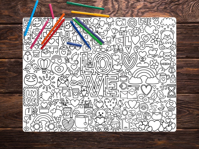 Valentine's Giant Coloring Page Printable Coloring Tablecloth Digital ...