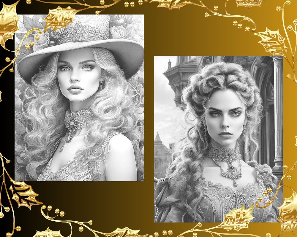 Instant Download Grayscale Coloring Pages Victorian Women Printable ...