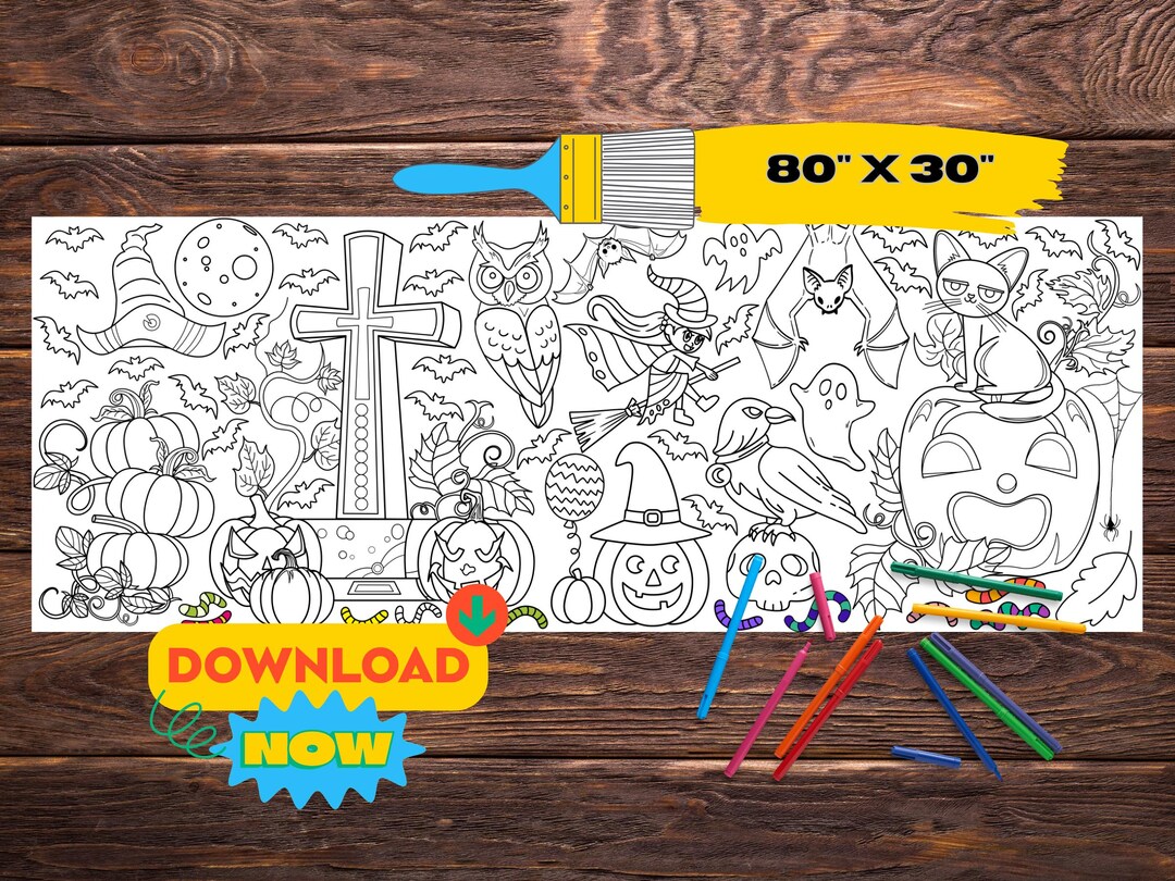 GIANT Halloween Coloring Page | Fall Party Coloring Table Runner ...