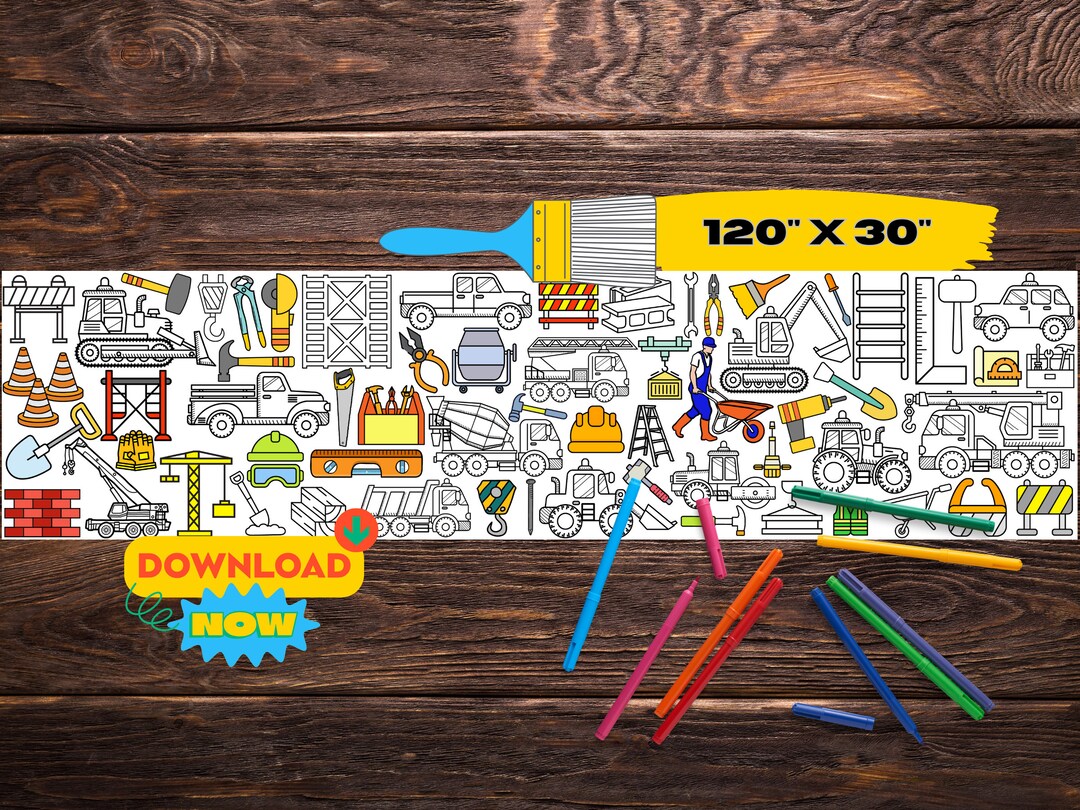 Construction Giant Coloring Banner | Big Printable Coloring Page ...
