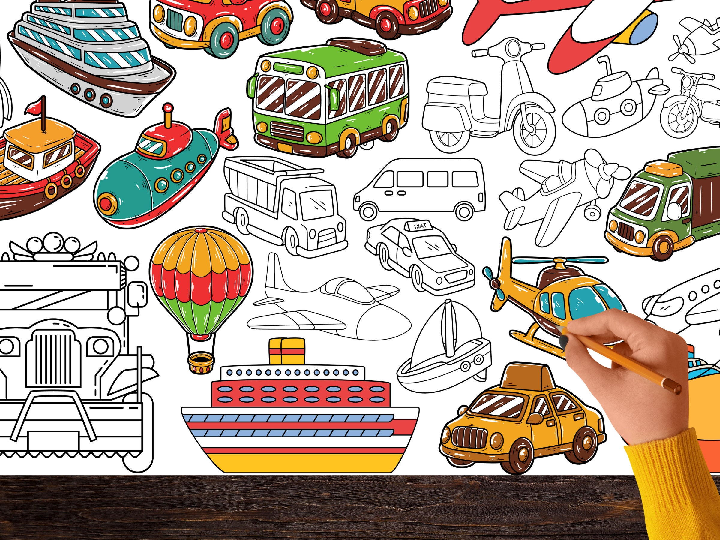 Travel & Transportation Giant Coloring Page | Printable Coloring ...