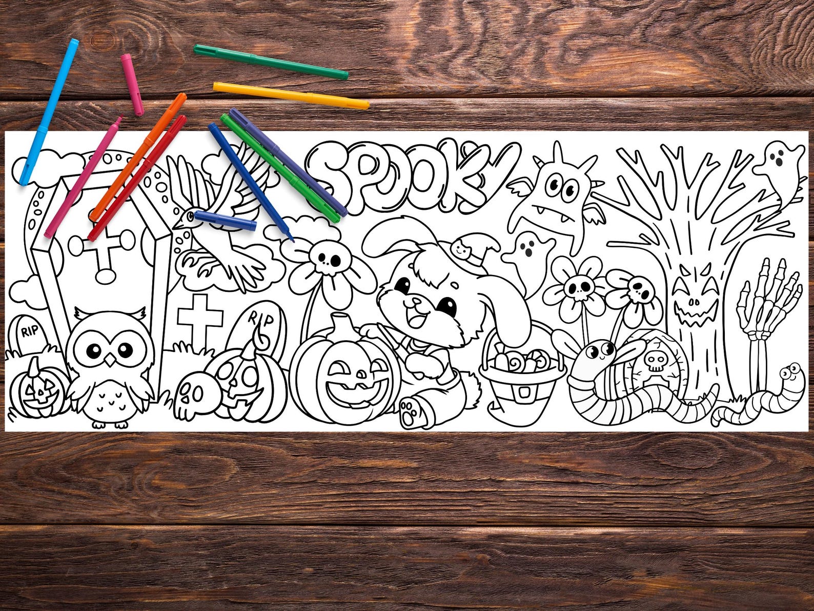 Spooky Halloween Giant Coloring Page | Printable Coloring Banner ...