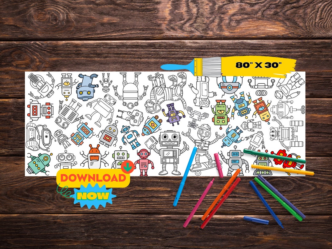 Robots Giant Coloring Banner Big Printable Coloring Page Birthday ...