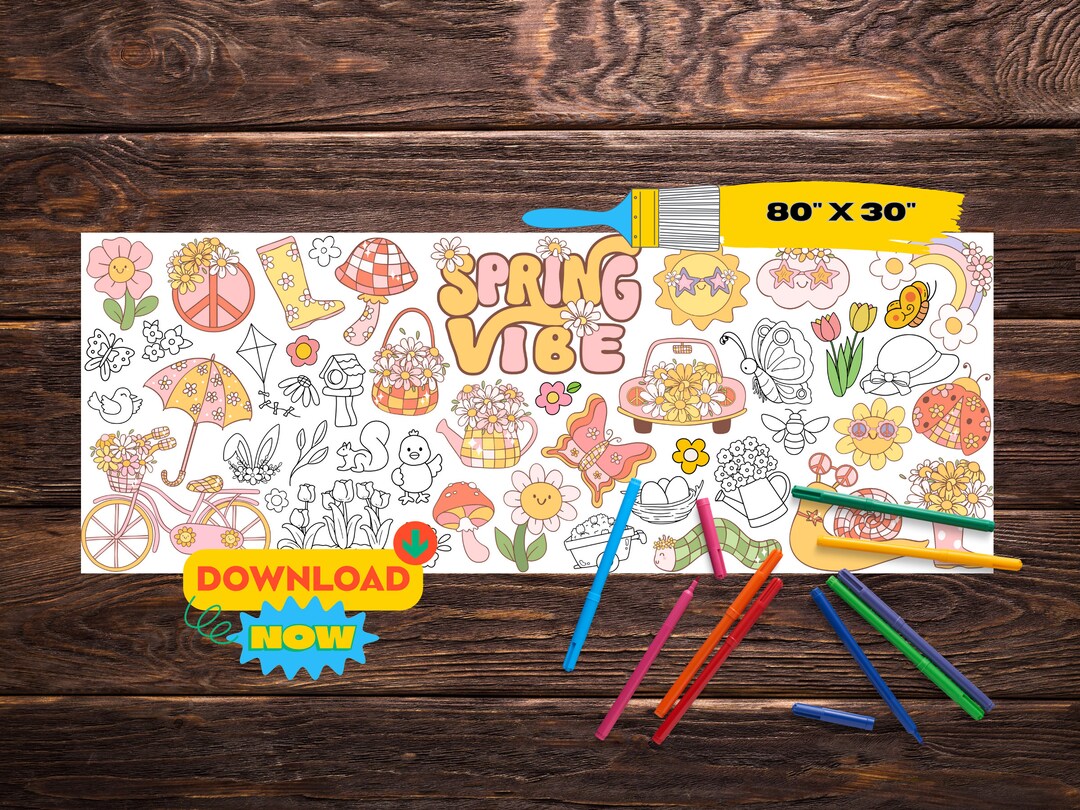 Spring Coloring Banner | Big Printable Coloring Page | Paper Table ...