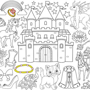 Princess Giant Coloring Banner| Big Printable Coloring Page | Birthday ...