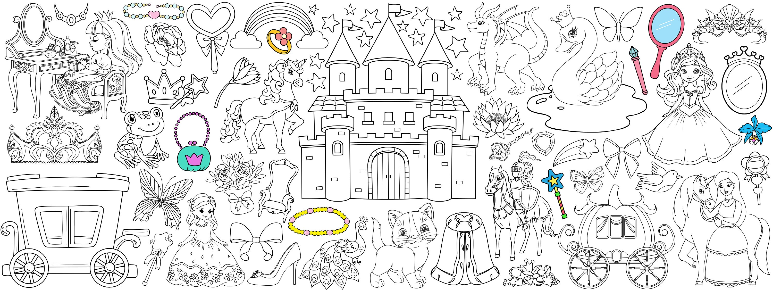 Princess Giant Coloring Banner| Big Printable Coloring Page | Birthday ...