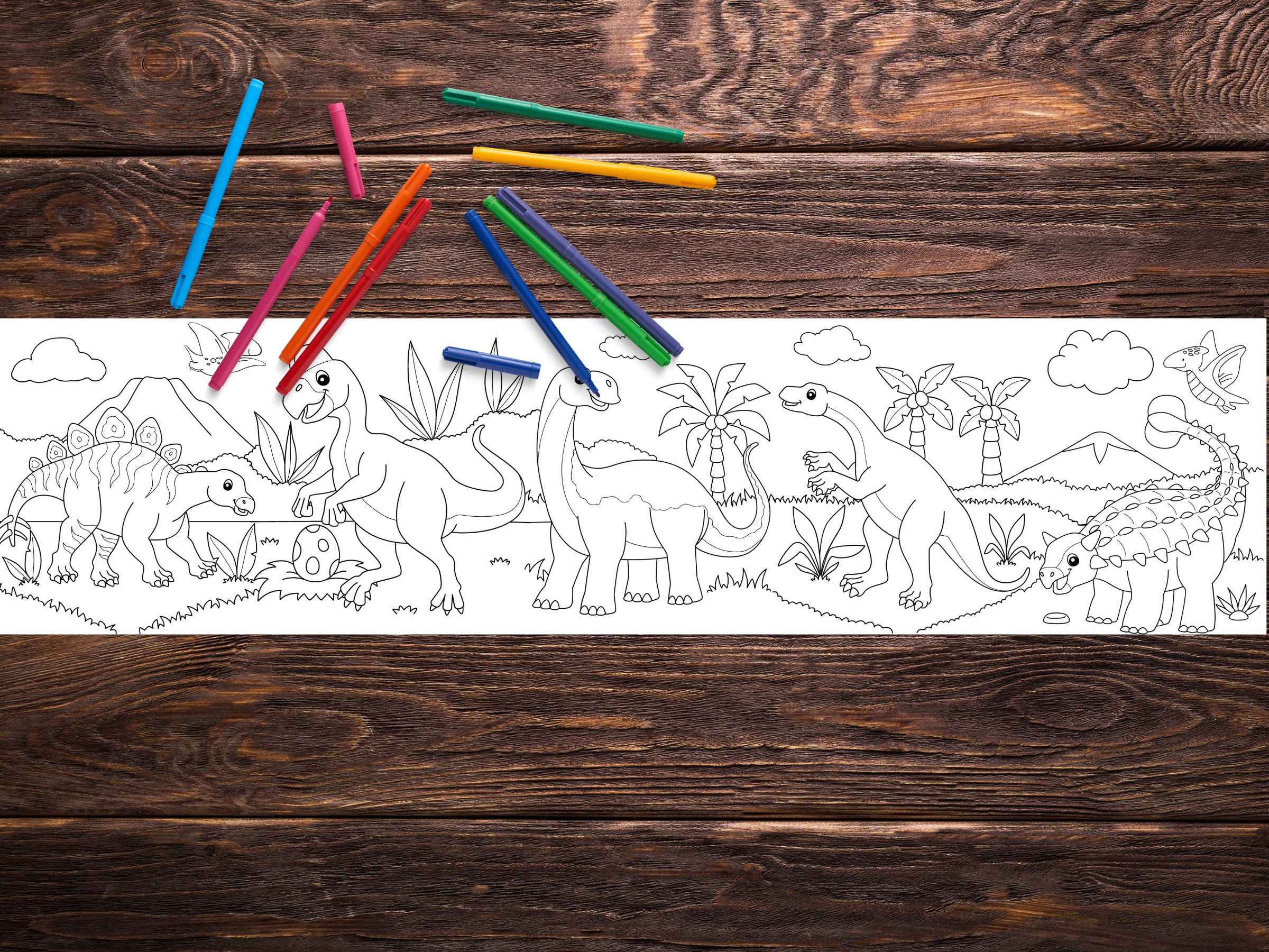 Dinosaur Giant Coloring Banner| Big Printable Coloring Page | Birthday ...