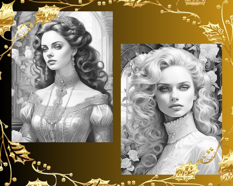 Instant Download Grayscale Coloring Pages Victorian Women Printable ...