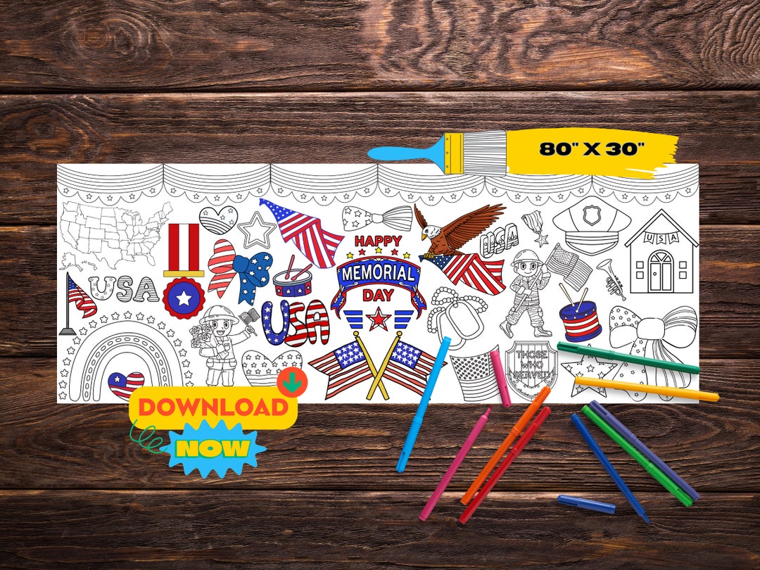 Memorial Day Coloring Banner | Big Printable Coloring Page | Paper ...