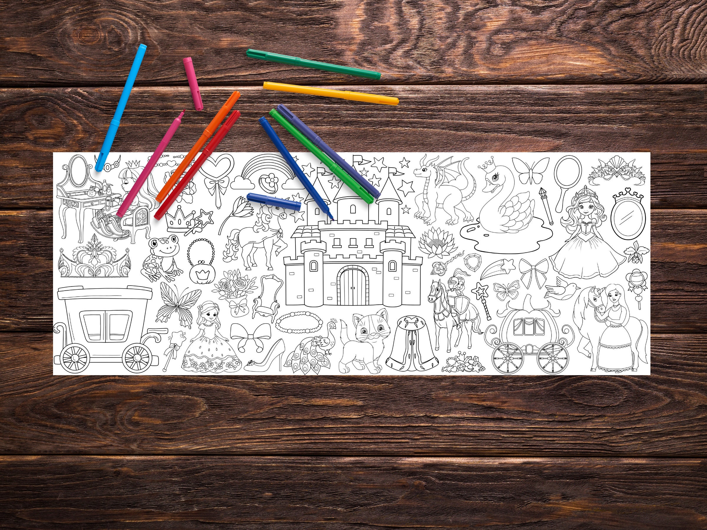 Princess Giant Coloring Banner| Big Printable Coloring Page | Birthday ...