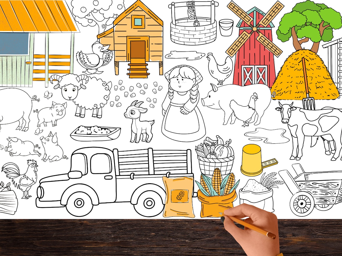 Farm Giant Coloring Banner| Big Printable Coloring Page | Birthday ...