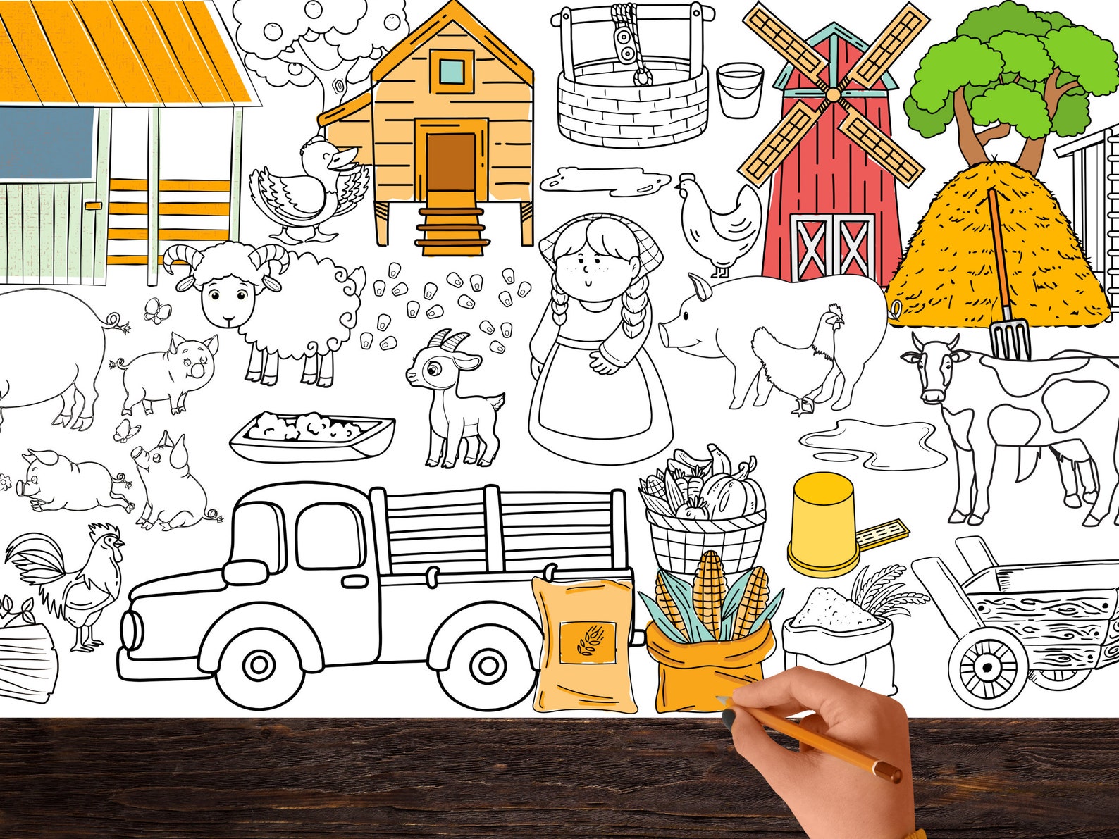 Farm Giant Coloring Banner| Big Printable Coloring Page | Birthday ...